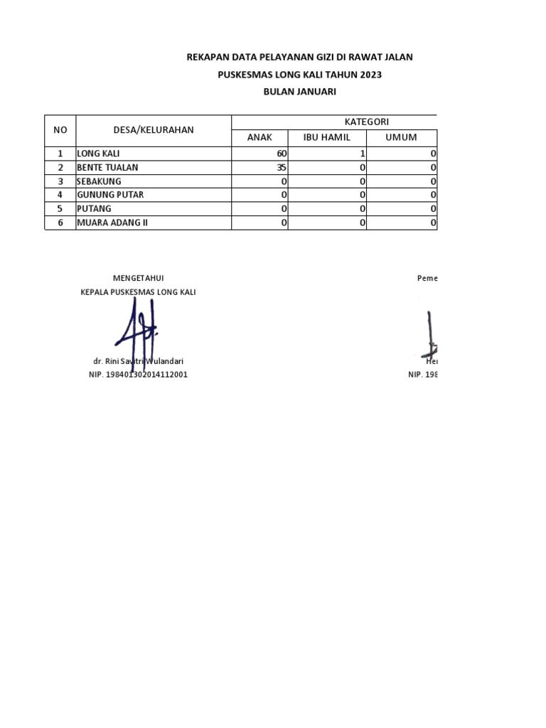 Rekap Gizi Rawat Jalan Januari 2023 | PDF