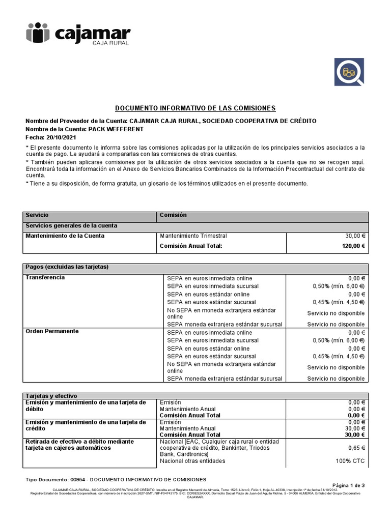 Documento Informativo de Comisiones | PDF | Tarjeta de débito | Biometría
