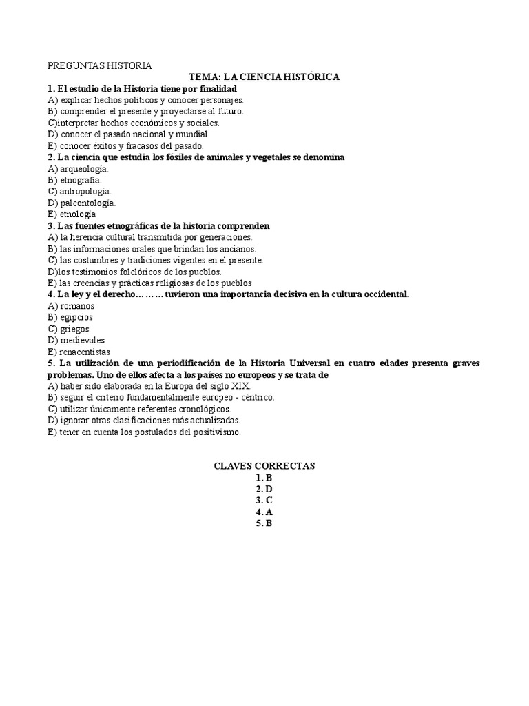 Preguntas Historia Academia Miguel Grau Tema 1 La Historia | PDF