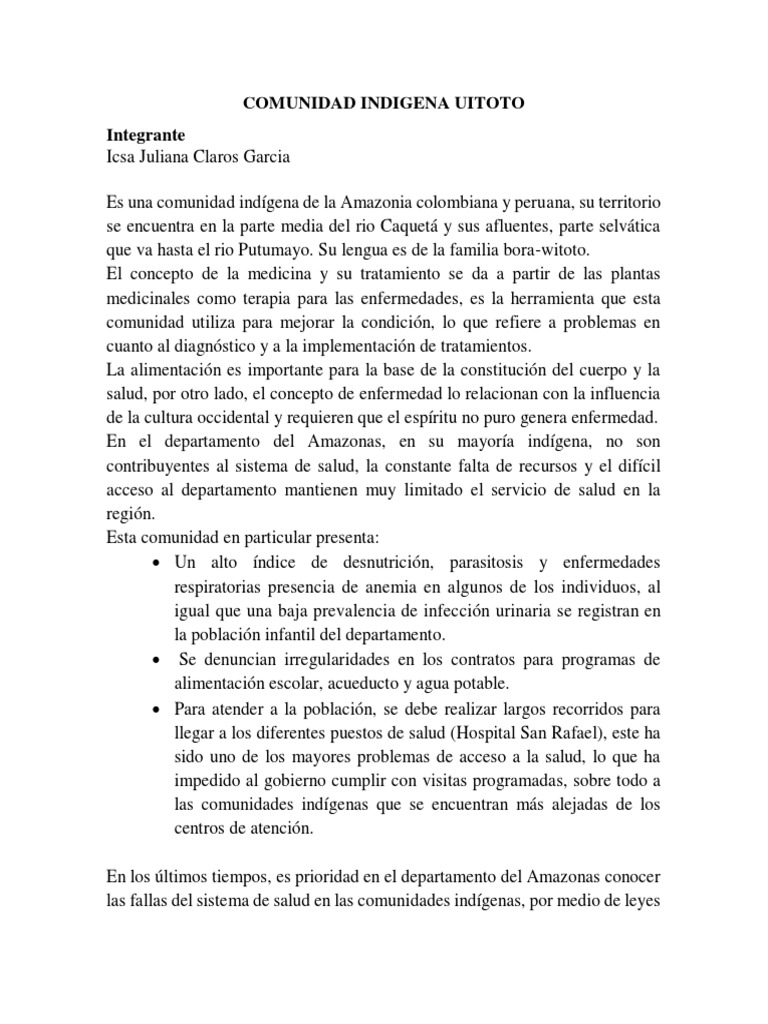 Comunidad Indigena Uitoto | PDF | Cuidado de la salud | Medicina