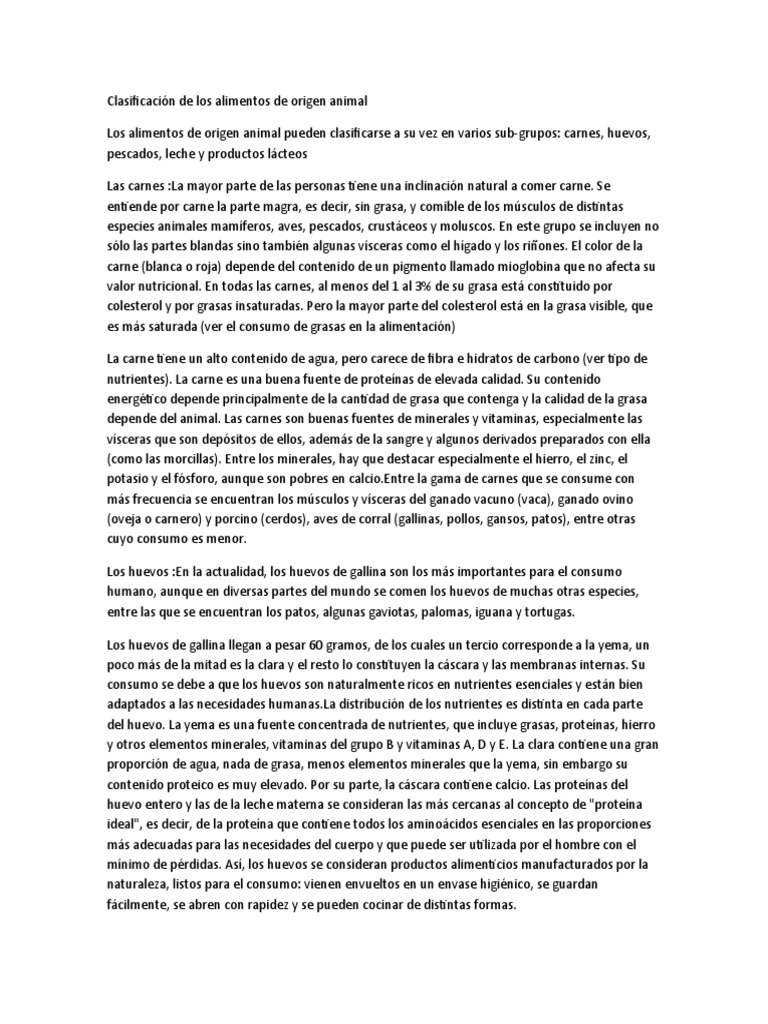 Clasificación de Los Alimentos de Origen Animal | PDF | Leche | Huevo ...