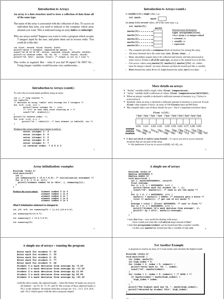 Arrays Introduction Pdf Array Data Structure Parameter Computer Programming