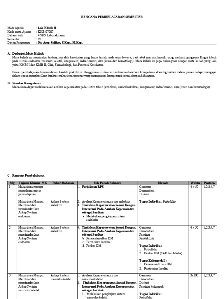 RPS Lab Klinik II Semester VI (2022-2023) Genap | PDF