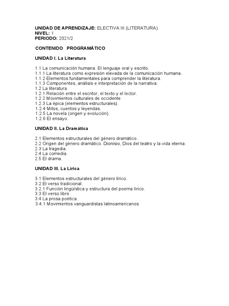 Literatura Unidades Tematicas | PDF