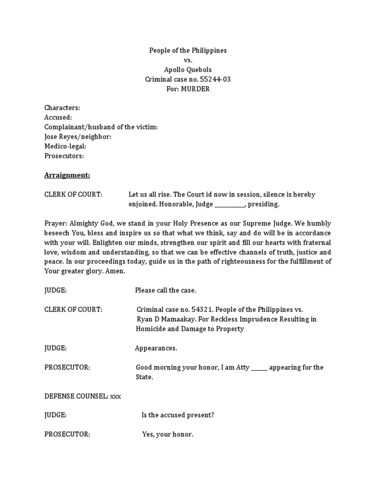 Practice Court Script Crimcase | Download Free PDF | Witness | Prosecutor