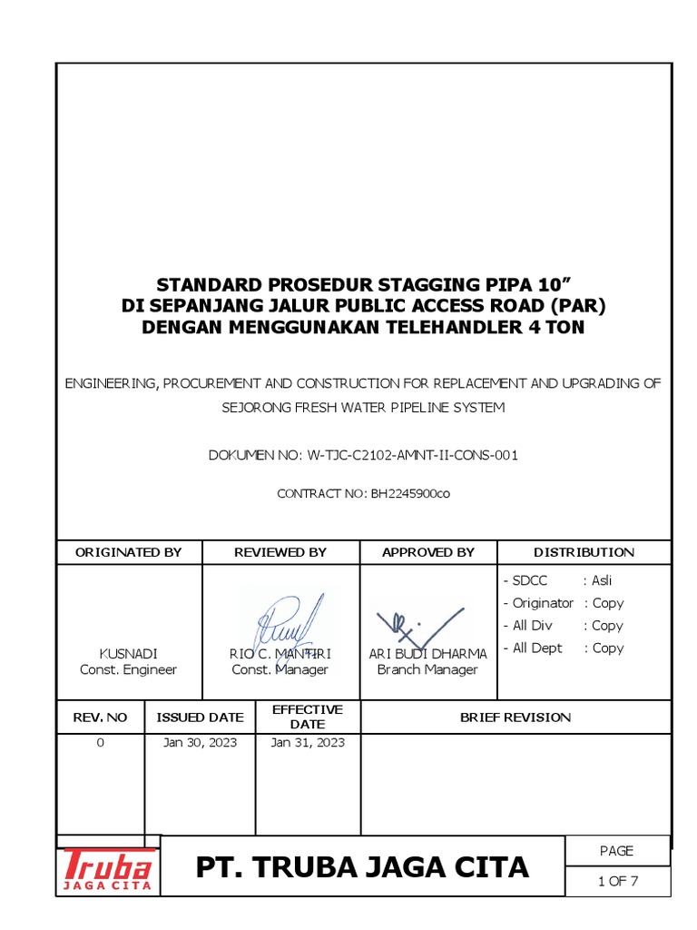 Prosedur Stagging Pipa Menggunakan Telehandler | PDF