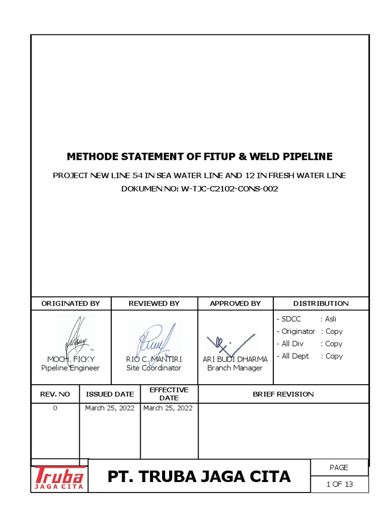 Pipe Fit-Up and Welding Method Statement | PDF | Construction | Welding