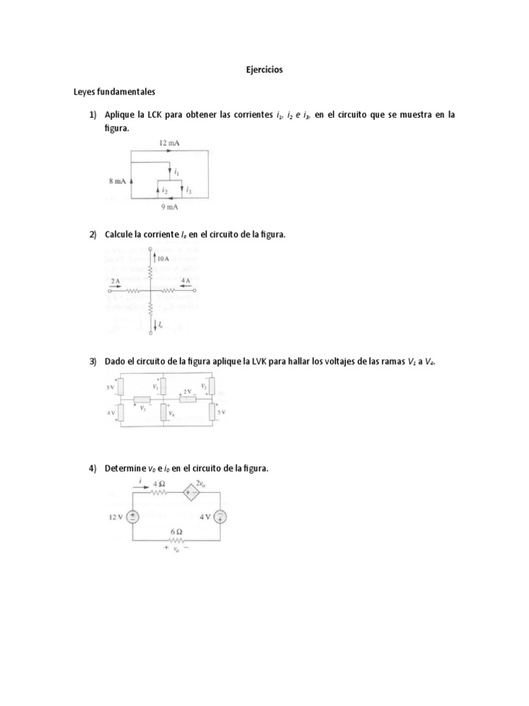 Ejercicios resueltos sobre leyes fundamentales de circuitos eléctricos, análisis de mallas y ...