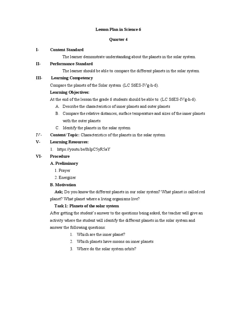 Lesson Plan in Science | PDF | Solar System | Planets