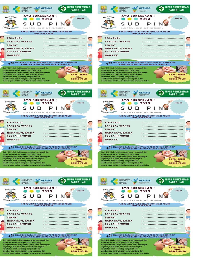 Kartu Sub Pin Polio | PDF