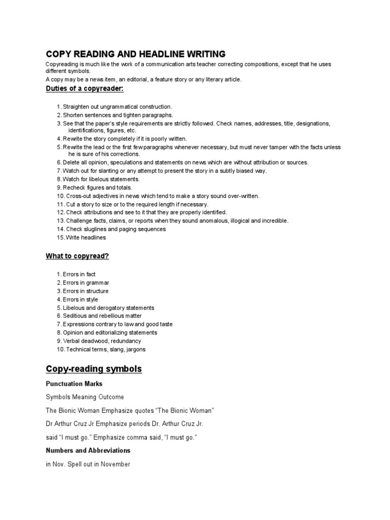 Copy Reading and Headline Writing | PDF