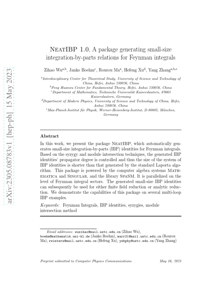NeatIBP: Streamlined Feynman Integral Reduction | PDF | Integral ...