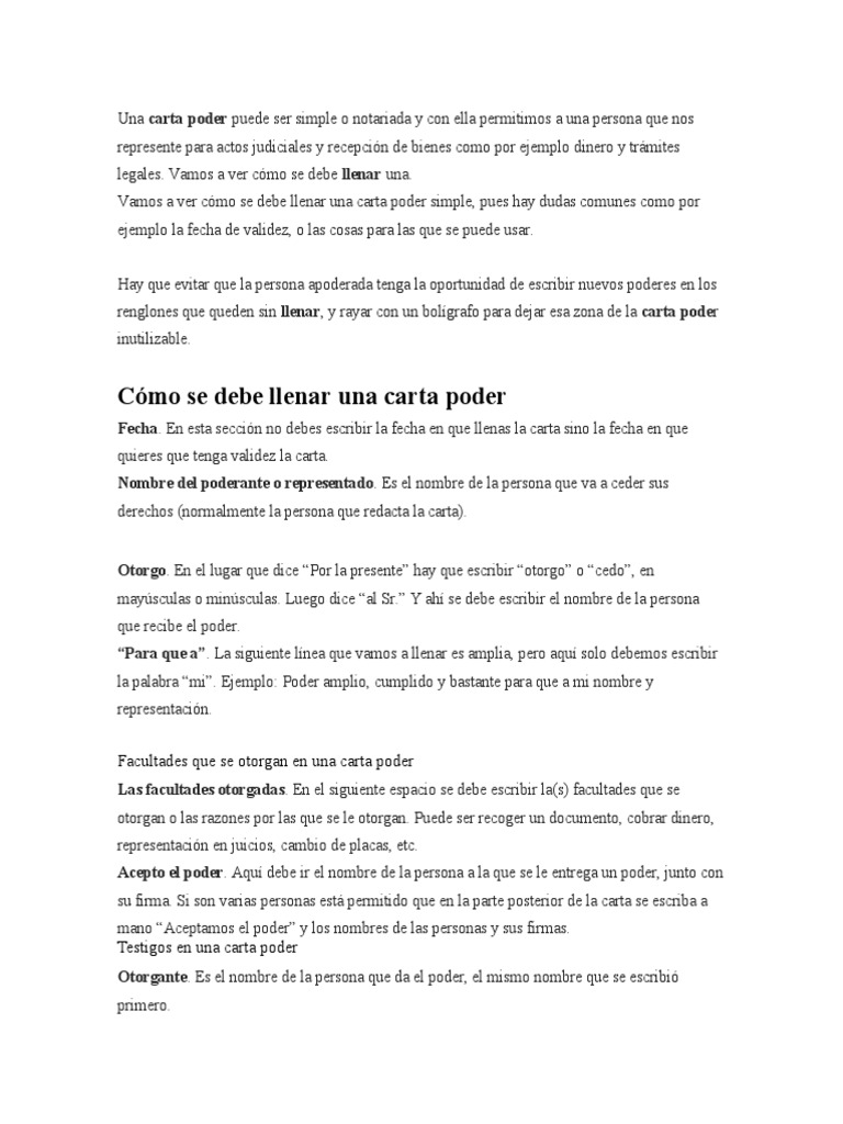 Como Llenar Una Carta Poder | PDF