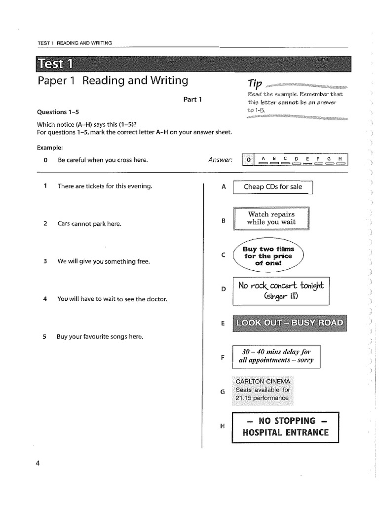 Ket Reading Writing 1 | PDF