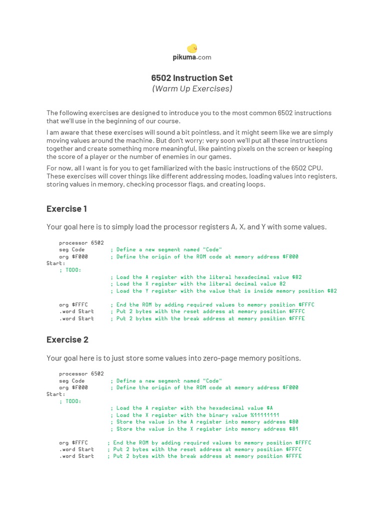6502 Assembly Language Exercise | PDF