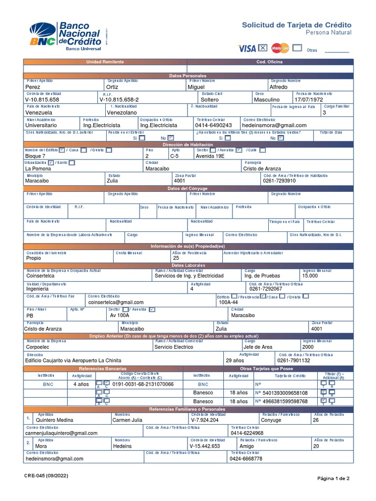 Solicitud-Tdc-Pn-Visa-Master BNC MAPO | PDF | Pagos | Bancos