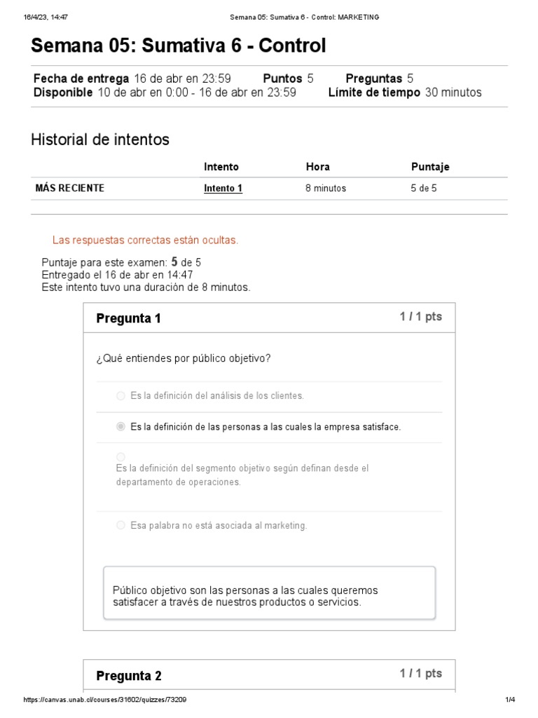 Semana 05 - Sumativa 6 - Control - MARKETING | PDF