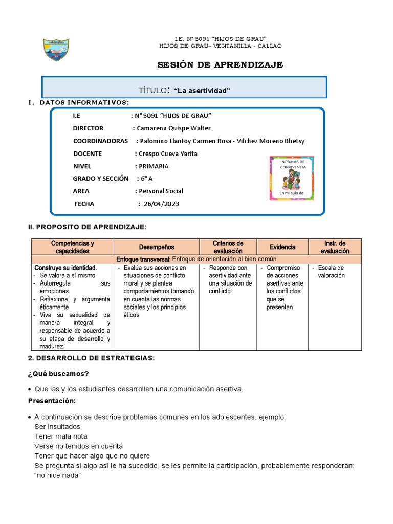 Sesion de Aprendizaje de Tutoria | PDF | Evaluación | Conceptos psicologicos