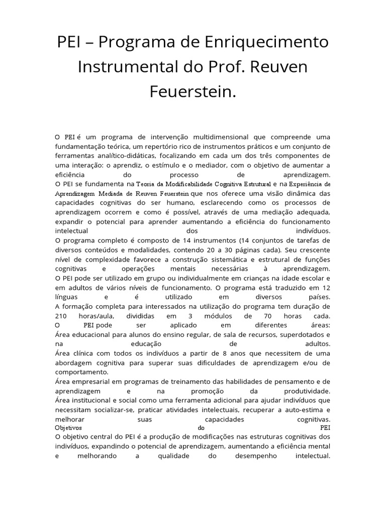 PEI - Programa de Enriquecimento Instrumental Do Prof. Reuven ...