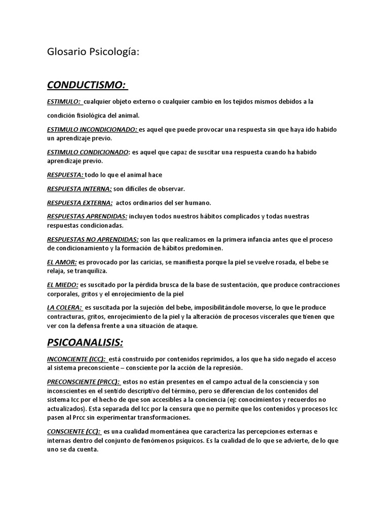 Glosario Psicología | PDF
