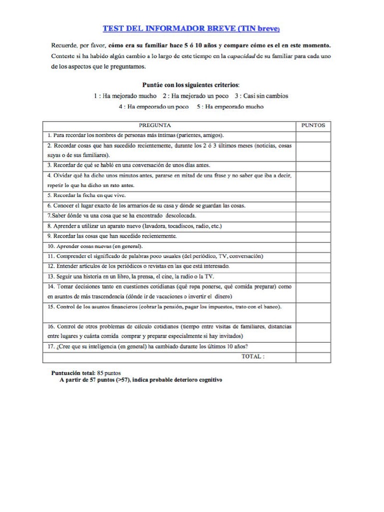 Test Del Informador (TIN) Abreviado | PDF