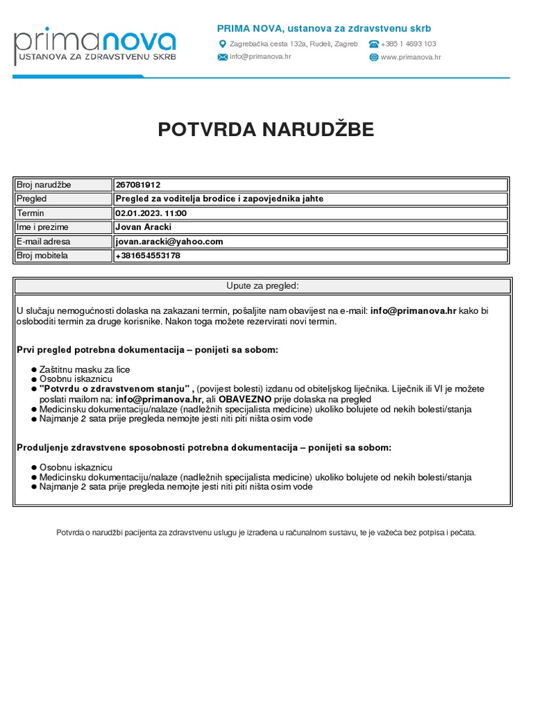 Prima Nova Narudzba | PDF