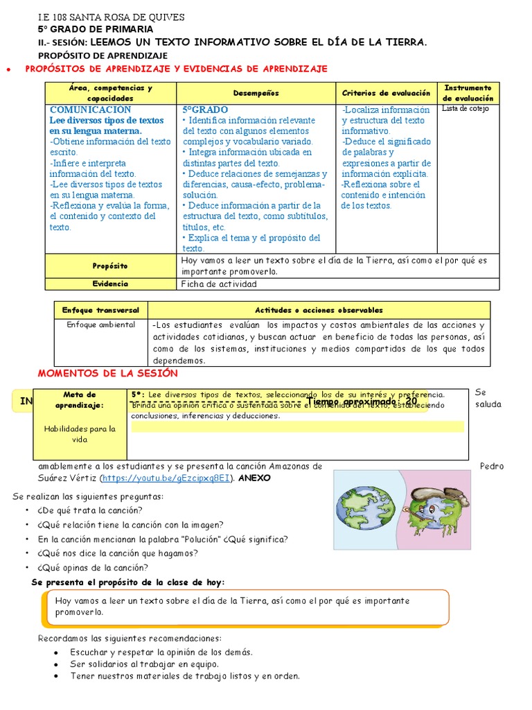 Sesión_dia de La Tierra] | PDF | Evaluación | Conocimiento