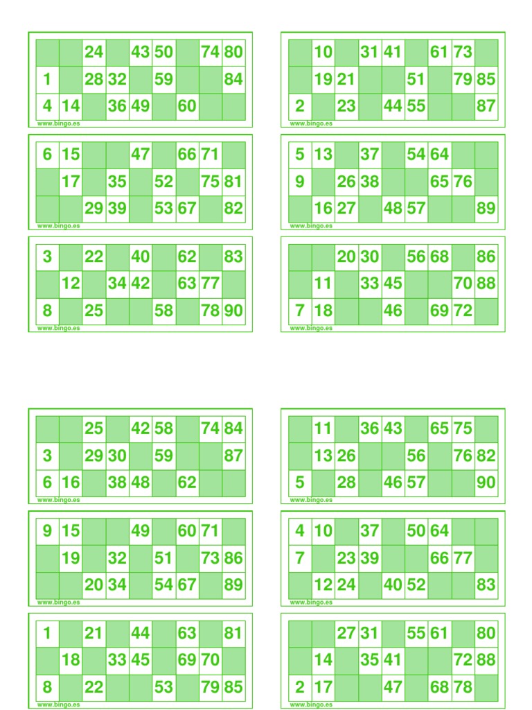 Cartones Bingo 90 Bolas | PDF