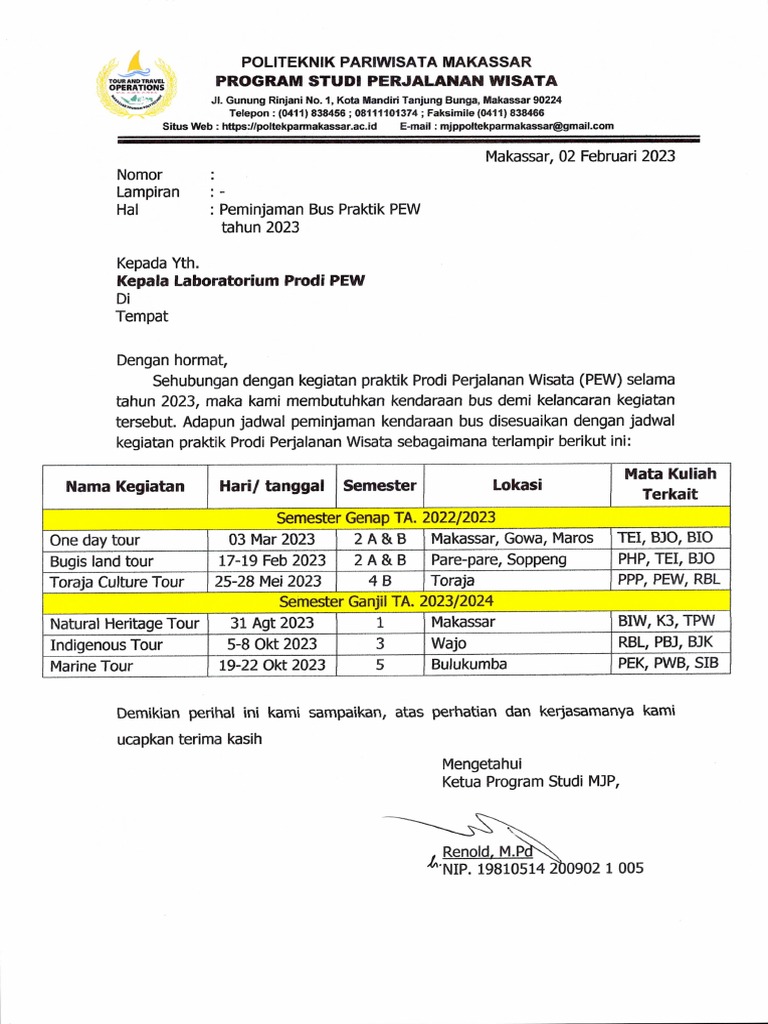Contoh SURAT PEMINJAMAN BUS TAHUN 2023 | PDF