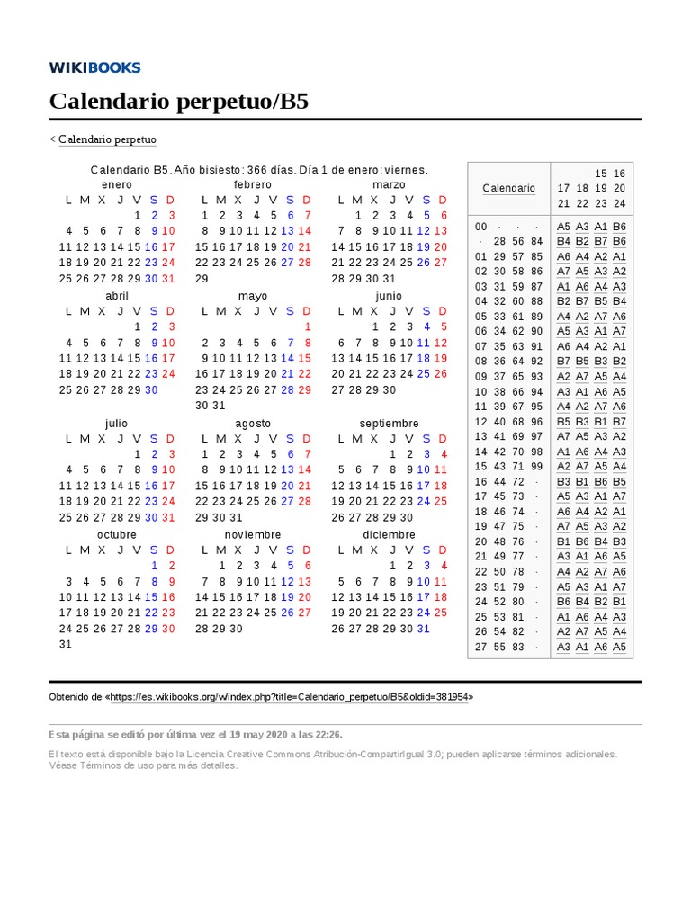 Calendario Perpetuo B5 | PDF