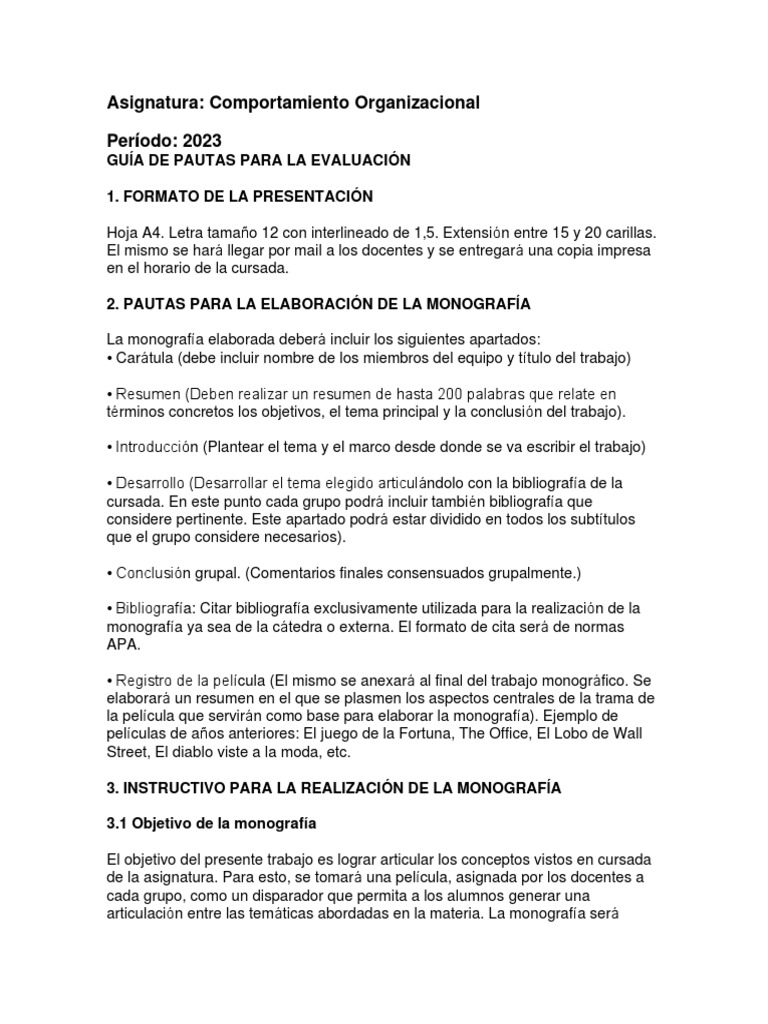 Pautas Trabajo Monográfico 2023 | PDF