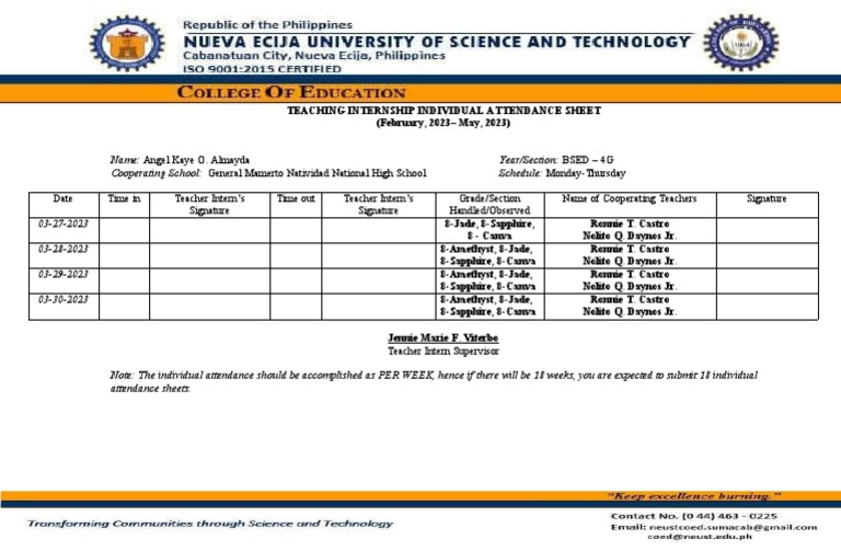 Individual Attendance Template | PDF | Science & Mathematics