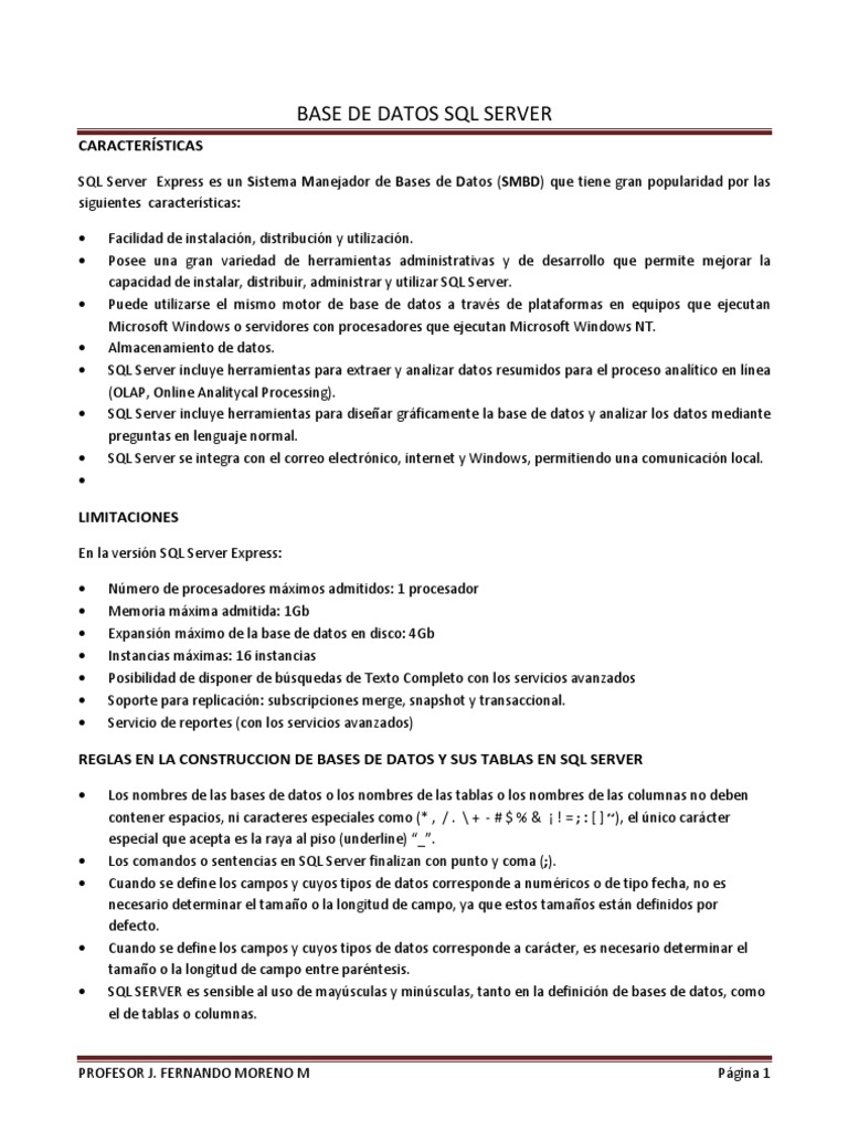 Caracteristicas SQL Server | PDF | Servidor SQL de Microsoft | Tabla ...