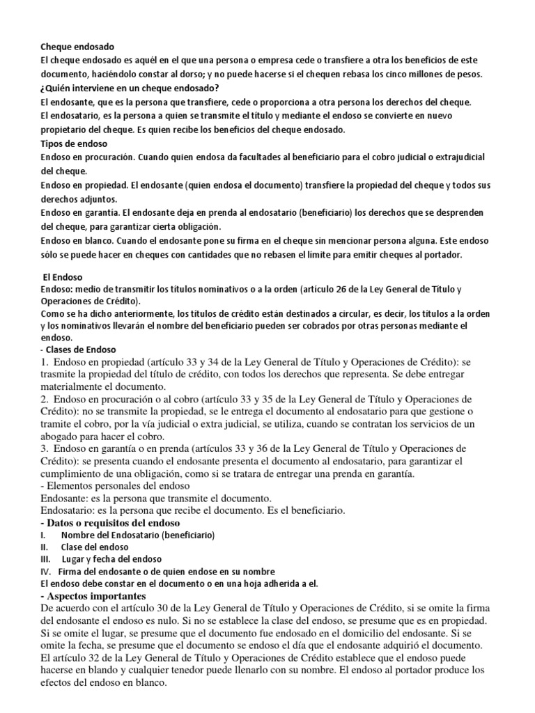 Cheque Endosado | PDF | Cheque | Instrumento negociable