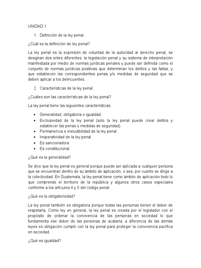 Unidad 1 | PDF | Derecho penal | Caso de ley
