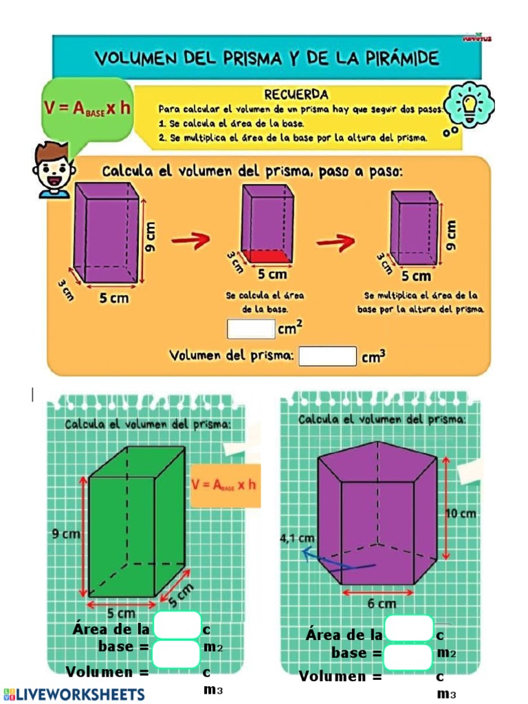 Ejercicios de área y volumen de prismas | PDF