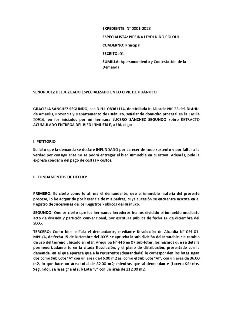 Contestacion - Retracto | PDF