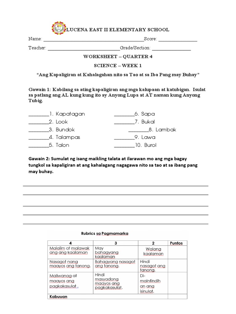 Science Q4-W1 Worksheet | PDF