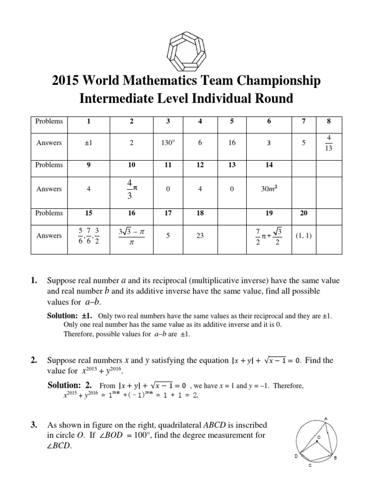 2015 SASMO WMTC Intermediate Individual Problems and Solutions | PDF ...