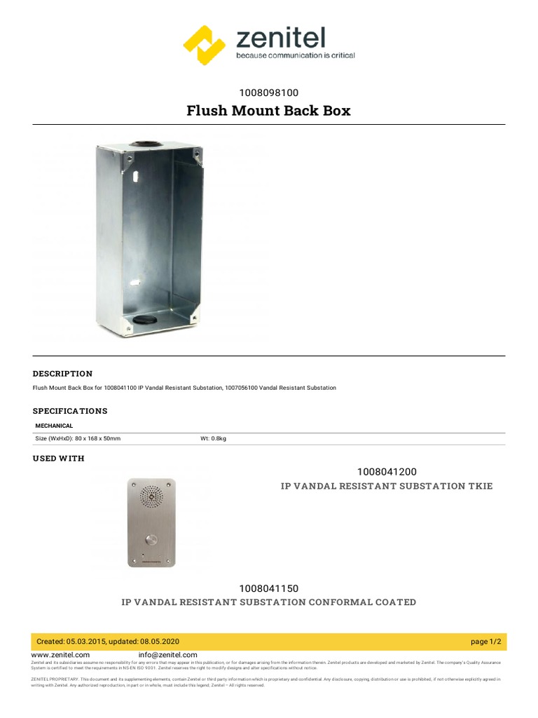 Zenitel-Flush Mount Back Box-1008098100 | PDF