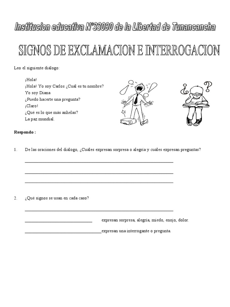 Signos de Exclamacion e Interrogacion para Tercero de Primaria | PDF