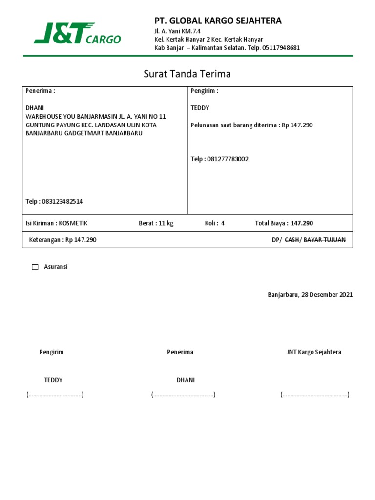 Tanda Terima JNT | PDF