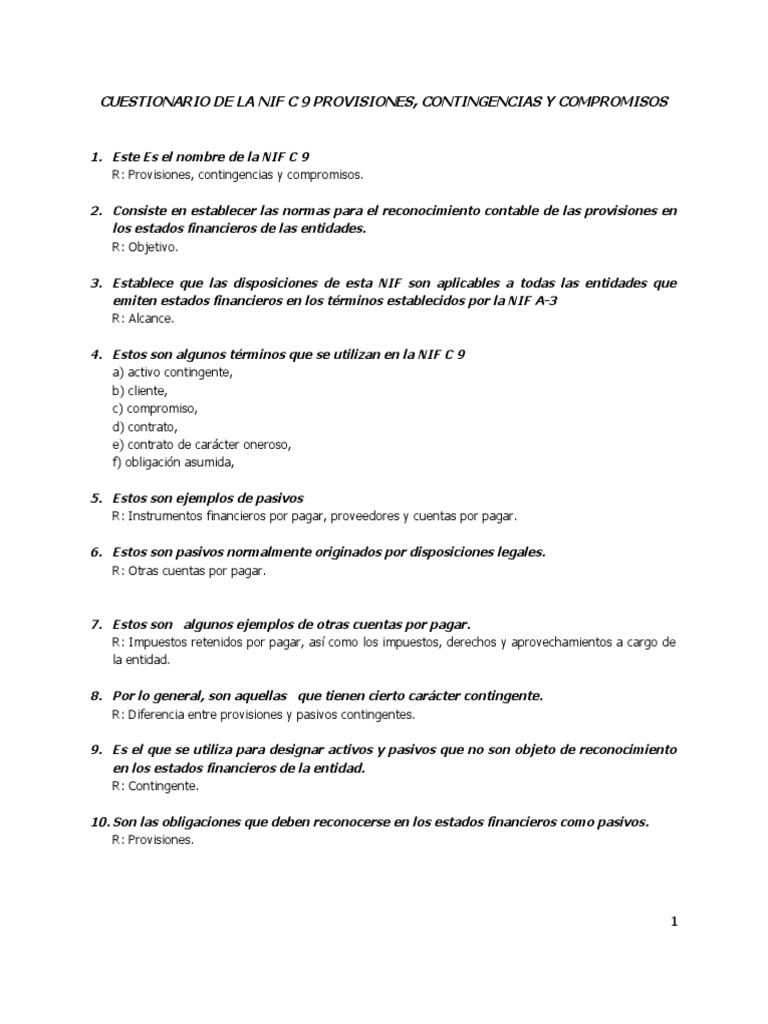 9 Cuestionario Nif C 9 | PDF