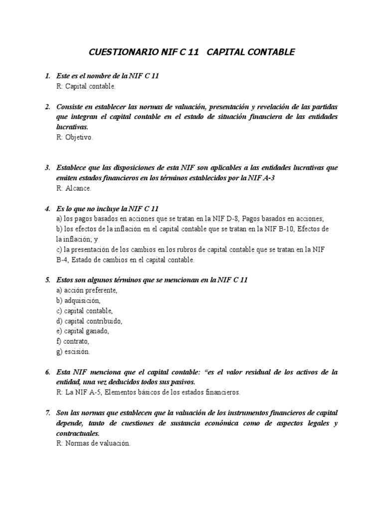 11 Cuestionario Nif C 11 Capital Contable | PDF | Compartir (Finanzas) | Dividendo