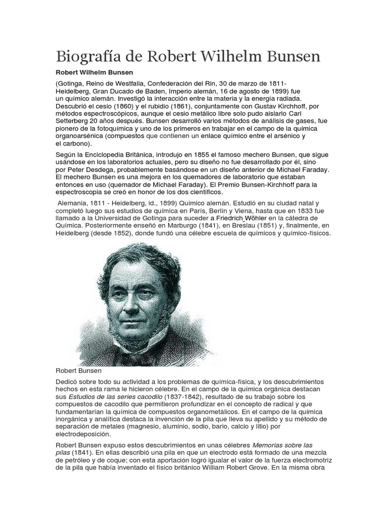 Biografía de Robert Bunsen, químico destacado | PDF | Química ...