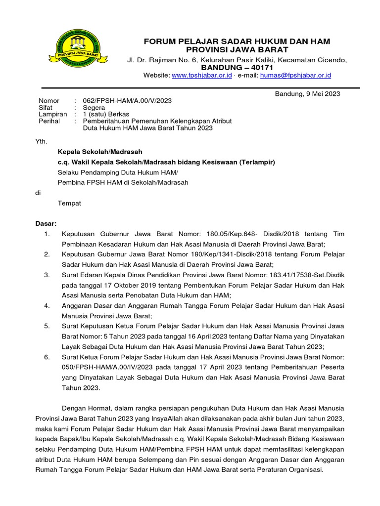 062 - Surat Permohonan Fasilitasi Selempang | PDF