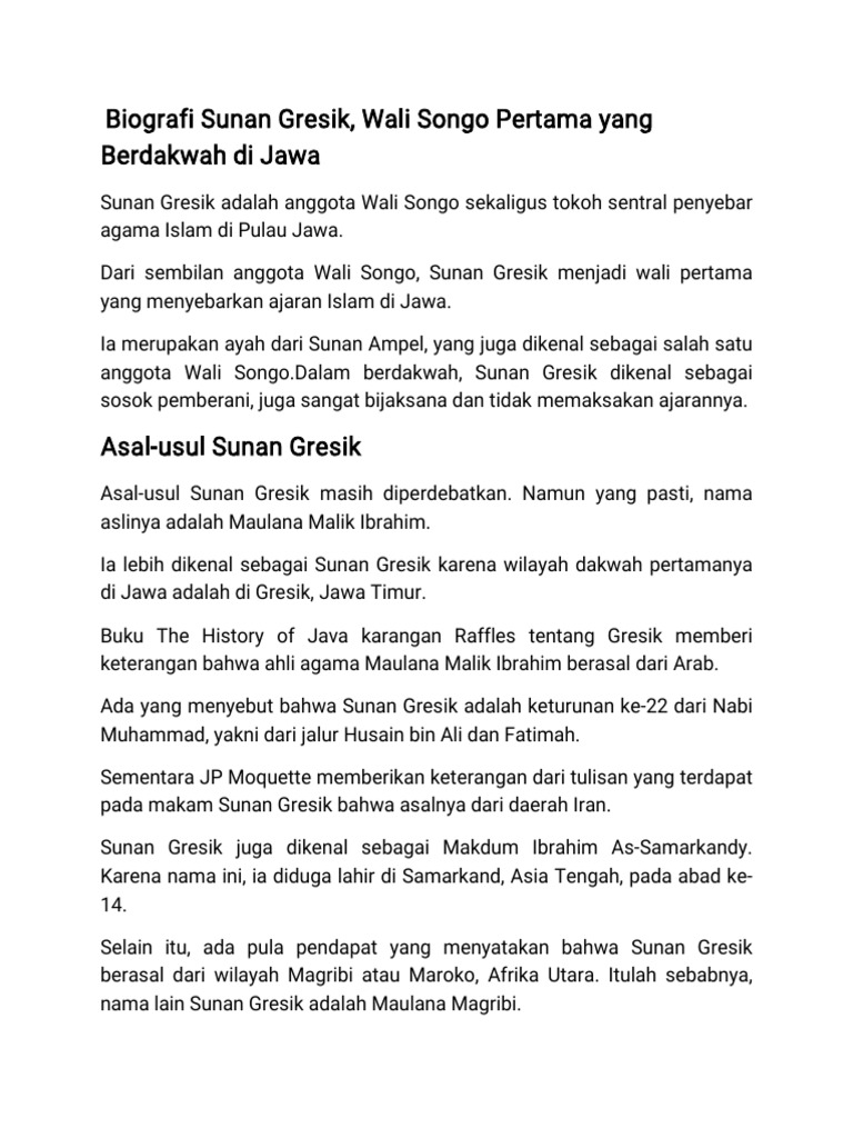 Biografi Sunan Gresik | PDF