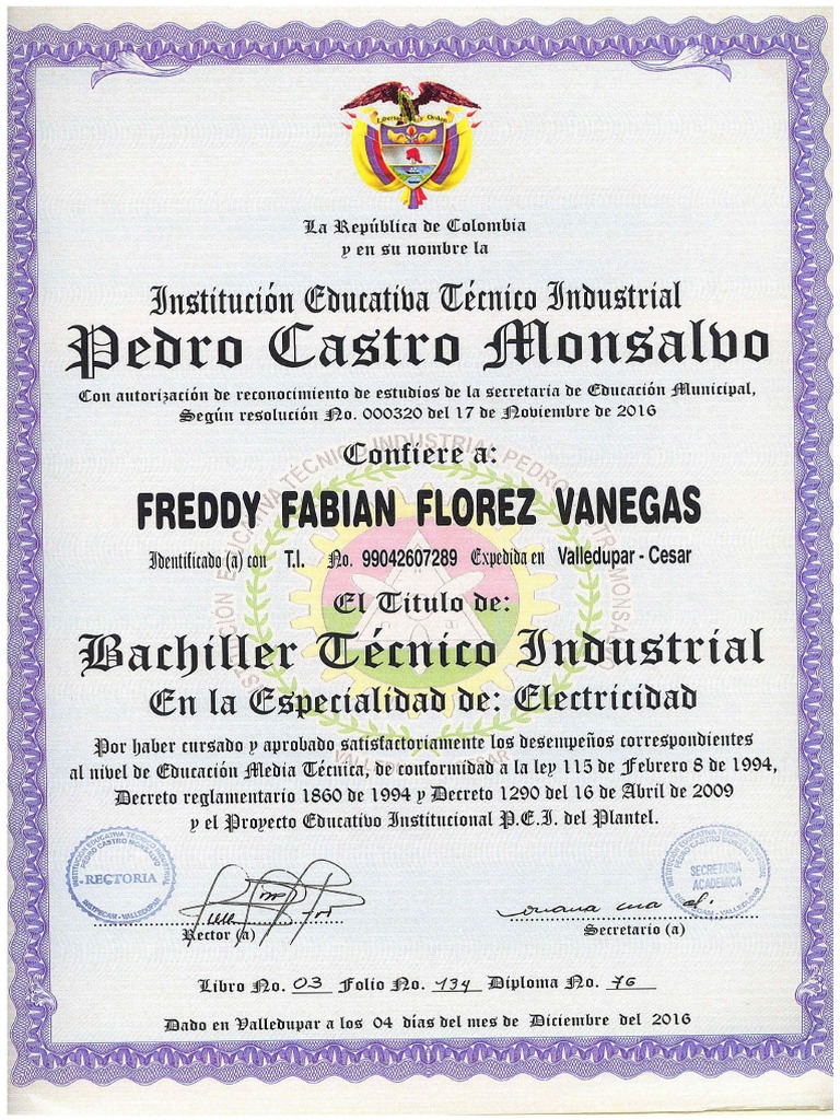 Diploma Bachiller | PDF