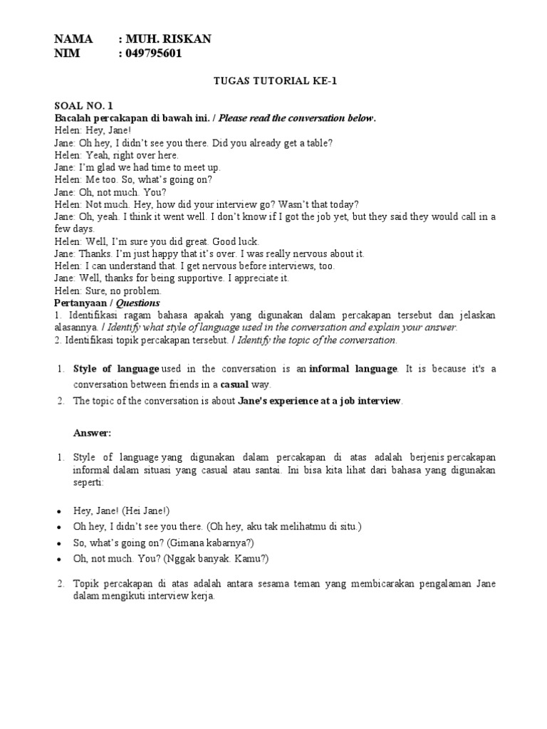 Tugas Tutorial 1 | PDF | Communication | Linguistics