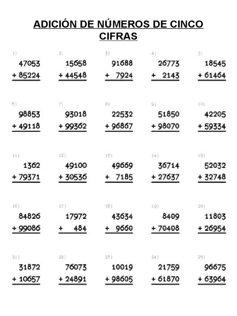 Adición de Números de Cinco Cifras | PDF